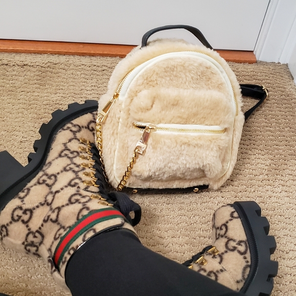 Luxe Label | Bags | Warm Winter Sherpa Vegan Leather Ivory Backpack ...